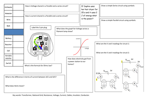 P2 Electricity revision mat. | Teaching Resources