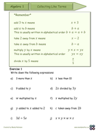 GCSE Algebra Revision 9-1 - Collecting like terms - Substitution - with ...