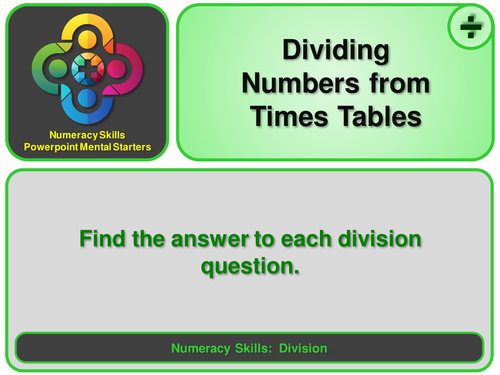 Numeracy Division Maths Mental Starters | Teaching Resources