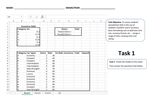 KS3 Spreadsheet Assessment Worksheet | Teaching Resources