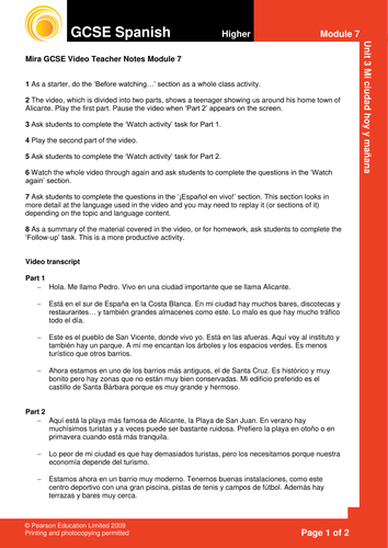 MFL Spanish Mira Higher Module 7 PowerPoints and Lesson Materials ...