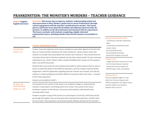 Frankenstein: The Monster's Murders: Justified? | Teaching Resources