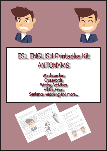 ESL English Antonyms Printables Kit Level: ELEMENTARY | Teaching Resources