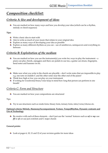 Edexel Music GCSE Composition booklet | Teaching Resources