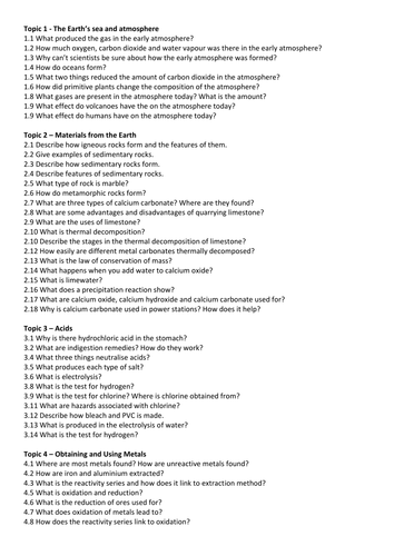 Edexcel Core Science C1 Chemistry Revision Questions | Teaching Resources