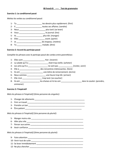 IB French grammar test | Teaching Resources