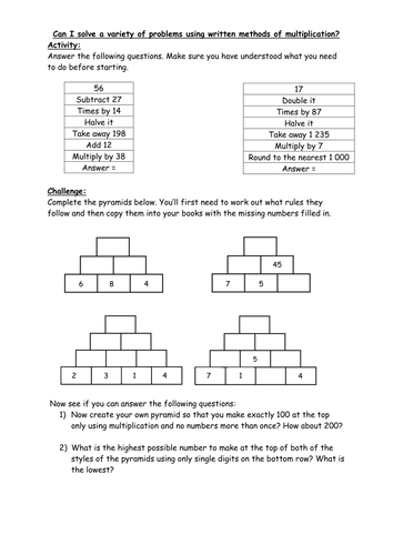 Solving a variety of multiplication problems using written ...