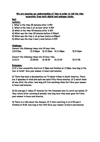 Differentiated word problems involving time SET 1 - KS2 Year 5 ...