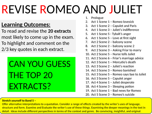Romeo and Juliet. Analyse 20 key short extracts (with answers ...