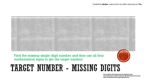 Target Number Missing Digits | Teaching Resources