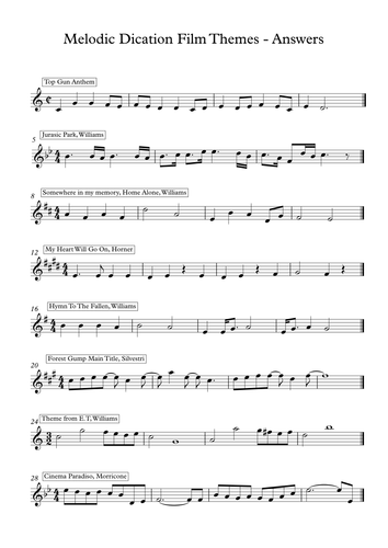 Melodic Dictation - Film Themes | Teaching Resources