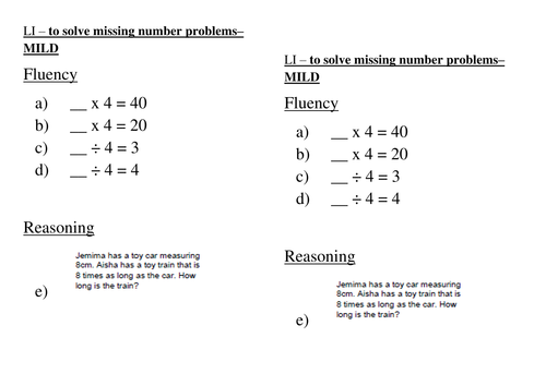 Y3 Multiplication and Division Differentiated worksheets | Teaching ...