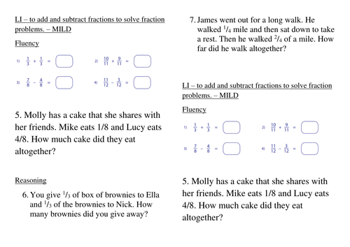 Y3 Fraction Differentiated worksheets | Teaching Resources