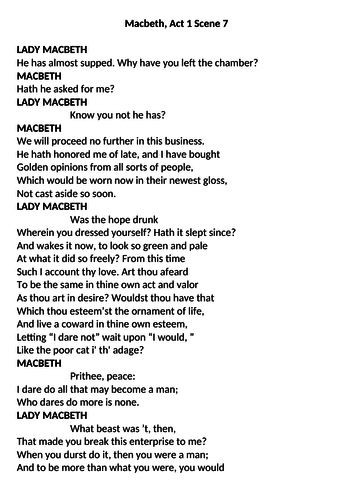 Macbeth : Act 1 Scene 7 AQA | Teaching Resources