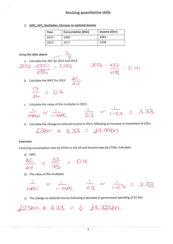Worksheet on quantitative skills revision for Theme 2/4 Edexcel ...