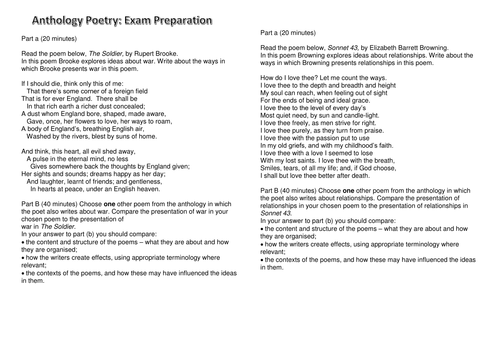 Anthology Poetry Revision Questions- Component 2A - EDUQAS | Teaching ...