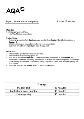 Mock exams: AQA English Literature mock exam- papers 1 + 2 | Teaching ... Mock exams: AQA English Literature mock exam- papers 1 + 2 | Teaching ...