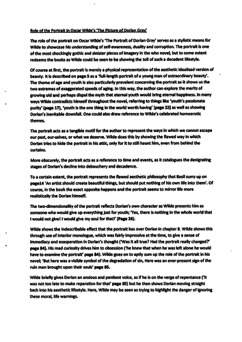 Clear revision handout on the role of the portrait in 'Dorian Gray ...