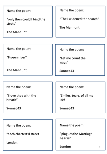EDUQAS WJEC poetry revision card game | Teaching Resources