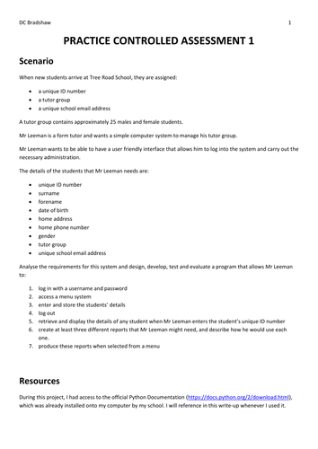 OCR GCSE Computing - Practice Programming Assessment (Model Solution ...