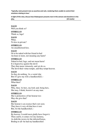 A-Level Othello Exam Question Pack 1 (AQA English Literature A, 7712 ...