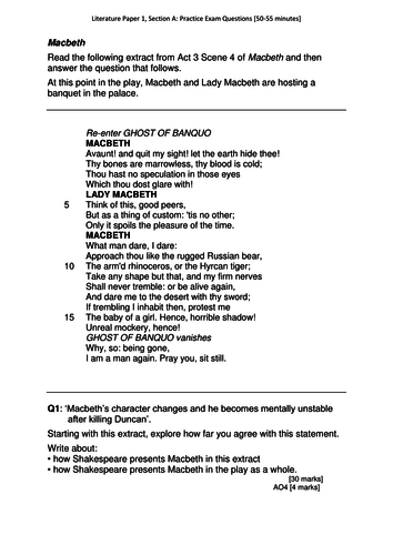 Macbeth GCSE Exam Question Pack (AQA English Literature 8702) | Teaching Resources