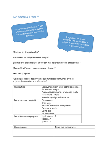 Healthy Living Spanish AS A2 Level Oral Card - Drugs - Support ...
