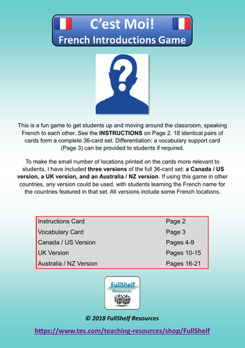 French Greetings / Introductions Games | Teaching Resources
