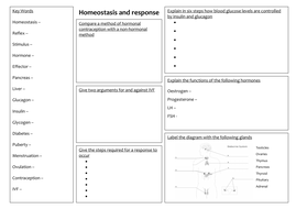Homeostasis and response revision mat | Teaching Resources