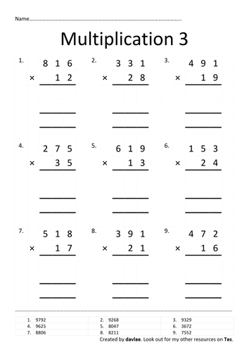 Multiplication Practice | Teaching Resources