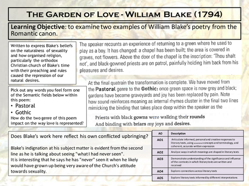William Blake the Garden of Love The Echoing Green A level AQA Love ...