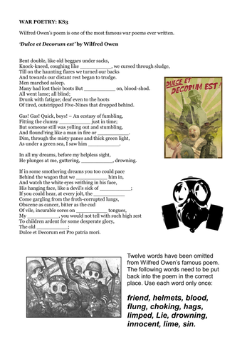 War poetry - Dulce et Decorum est - Wilfred Owen - KS3 English ...