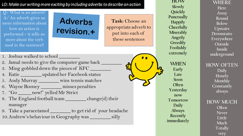 Literacy starters KS2 KS3 adverbs and intensifiers | Teaching Resources