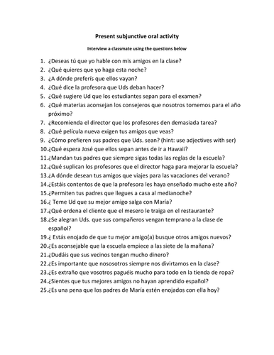 present subjunctive oral activity | Teaching Resources