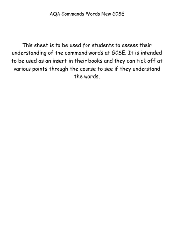 AQA Biology NEW GCSE Command words insert | Teaching Resources