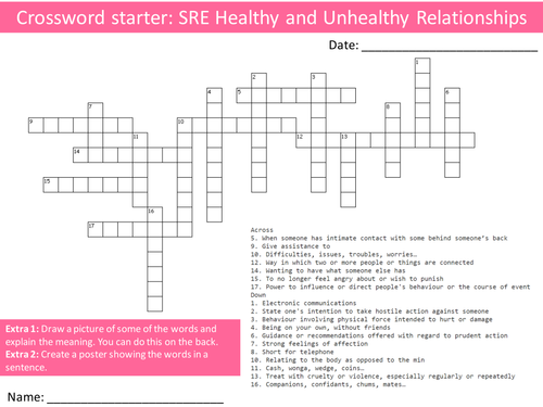 40 Crosswords PHSE PSE PHSEE PSHE Keyword Starters Wordsearch Homework ...