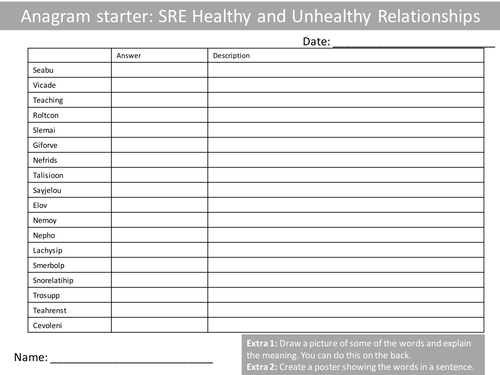 40 Anagram Shets PHSE PSE PHSEE PSHE Keyword Starters Wordsearch ...