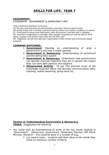 Yr 7 PSHE Government and Democracy | Teaching Resources