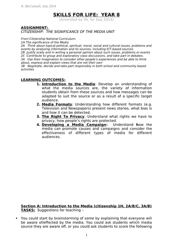 Year 8 PSHE lesson on the Media | Teaching Resources