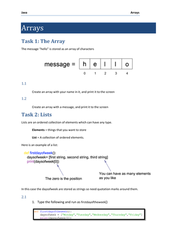 Arrays practical for GCSE Computer Science using Java | Teaching Resources Arrays practical for GCSE Computer Science using Java | Teaching Resources