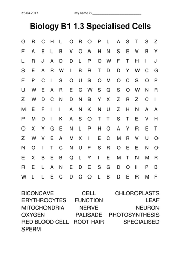 A Keyword search for the B1 1.3 Specialised Cells lesson | Teaching ...