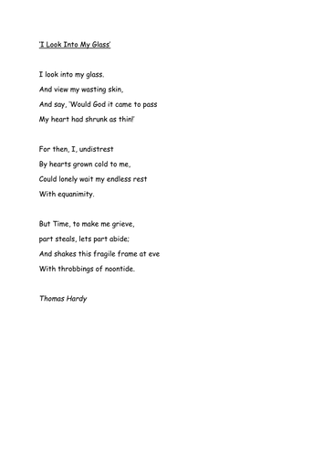 'I Look into My Glass' - Thomas Hardy Unseen Poetry | Teaching Resources