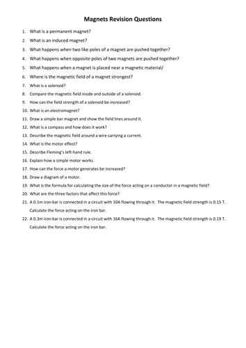 Magnets (GCSE) Revision Mat & Questions | Teaching Resources