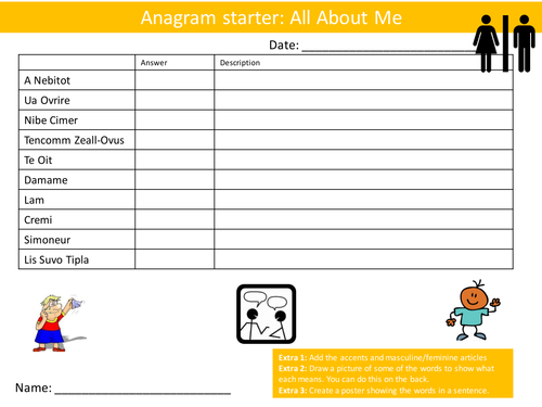 10 Anagram Sheets French Language 2 Keywords KS3 GCSE Anagrams Starter ...