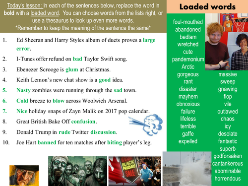 Loaded words starter activity KS2 KS3 | Teaching Resources