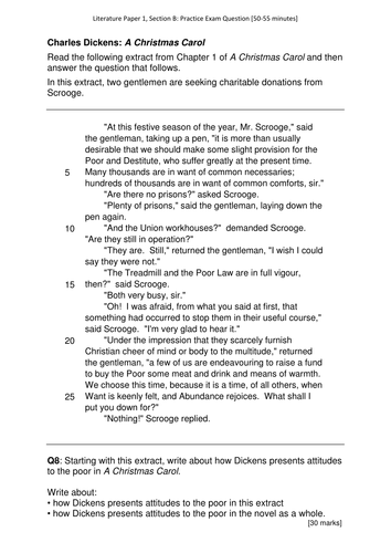 'A Christmas Carol' exam tasks (AQA GCSE English Literature 8702, Paper 1, Section B) | Teaching ...