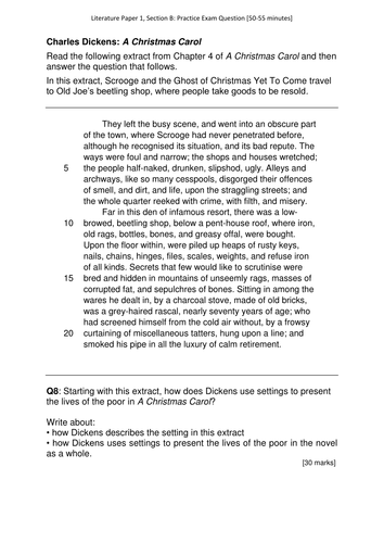 'A Christmas Carol' exam tasks (AQA GCSE English Literature 8702, Paper 1, Section B) | Teaching ...