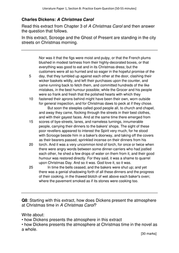 'A Christmas Carol' exam tasks (AQA GCSE English Literature 8702, Paper 1, Section B) | Teaching ...