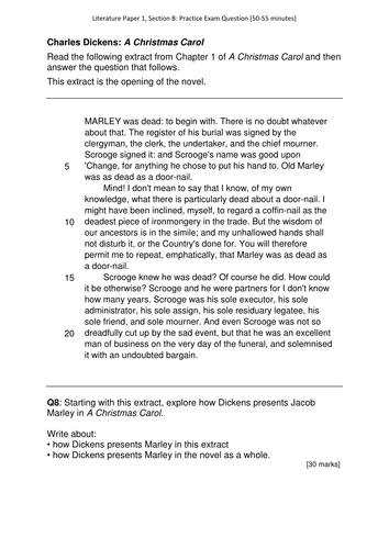 'A Christmas Carol' exam tasks (AQA GCSE English Literature 8702, Paper 1, Section B) | Teaching ...