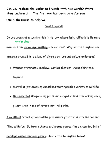 Vocabulary activity - thesaurus work | Teaching Resources